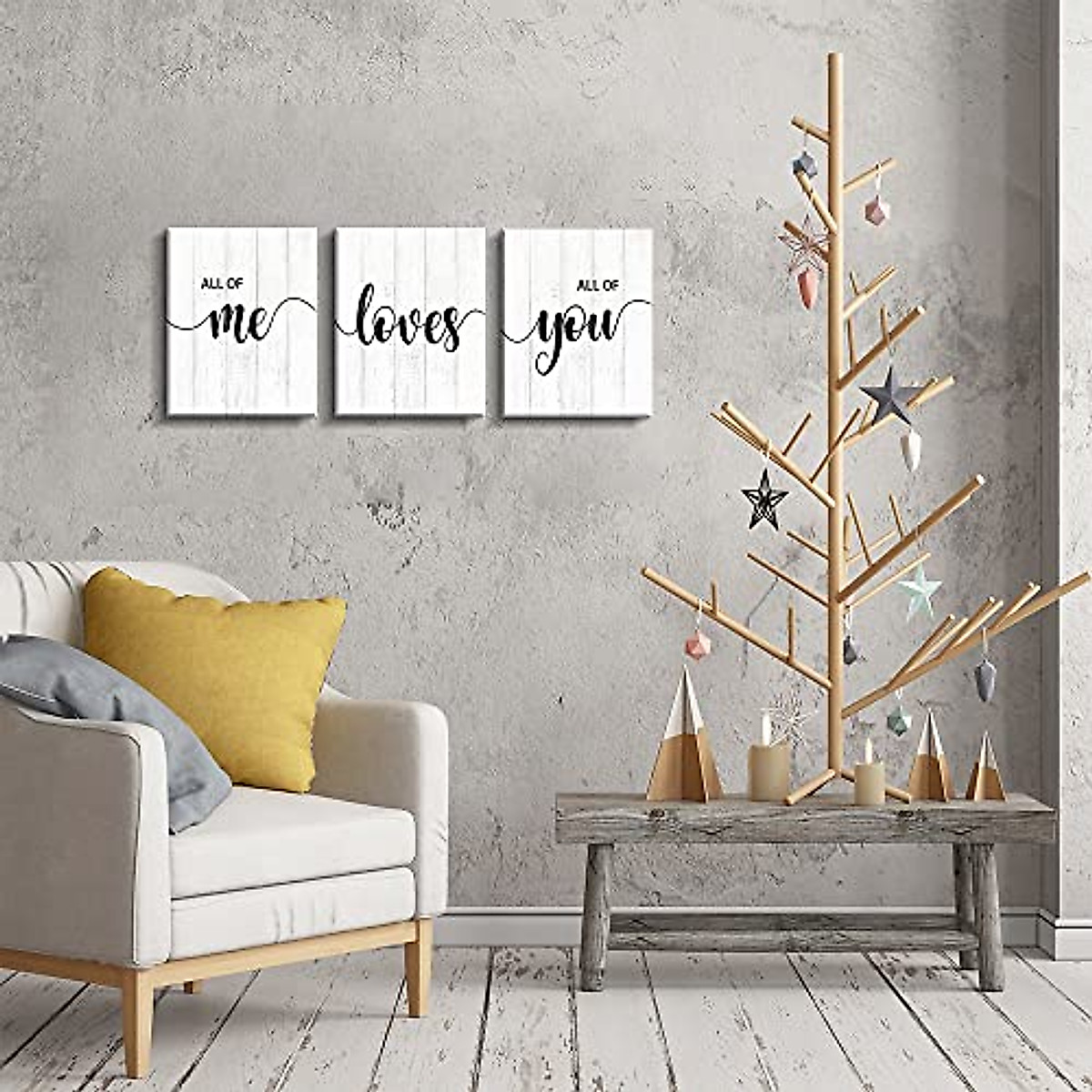 Creoate Wrapped Canvas Art - All of Me Loves All of You Wall Decor, Print Quote Artwork Bedroom Above Bed Home Decoration, Minimalist Wall Art, White, Small but Cute, 8x12 Inch x3pcs