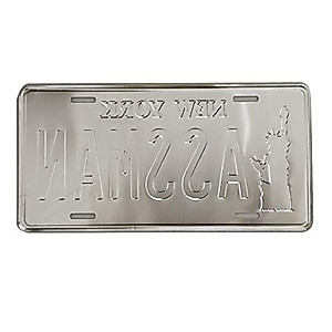 Embossed Prop Number Tag, Assman, Vanity License Plate, Seinfeld | Cosmo Kramer, 6x12 Inch (Tin, Distressed)