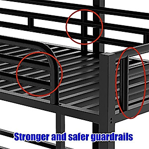 SNIFIT Latest Upgraded & Stronger Steel Metal L Shape Triple Bunk Bed Twin Over Twin Over Twin, Thicken Reinforced Twin Triple Bunk Bed Frame L Shaped for 3 with Safer Ladder, Black (Easier Assembly)