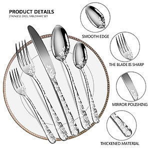 Vilihkc 20 piece Unique Pattern Design Silverware Set, Stainless Steel Flatware Set Service for 4, silver Cutlery Set, Mirror Polished Utensil Set for Kitchen, Dishwasher Safe