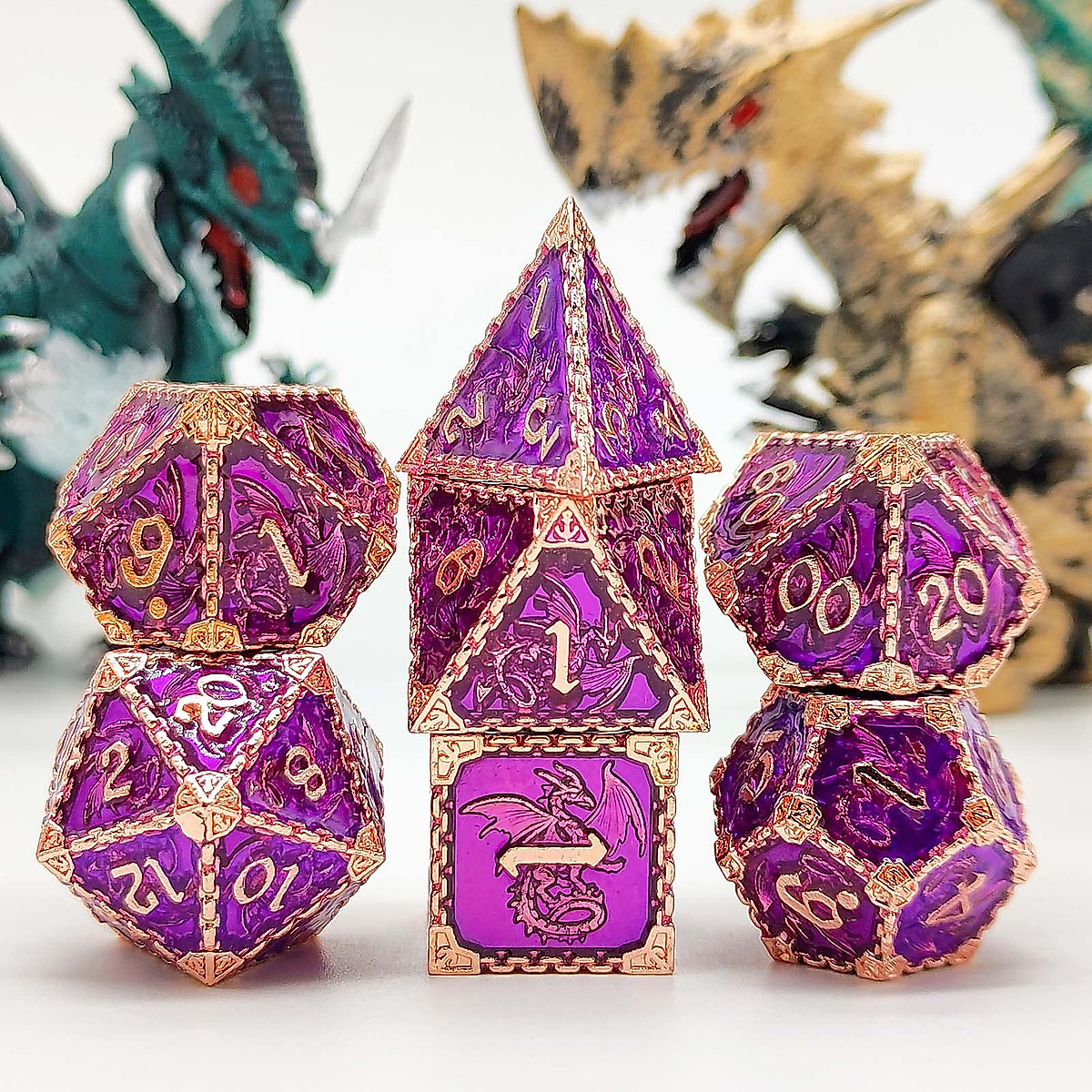 ZECIDOT DND Dice Set D&D Dungeons and Dragons Metal Polyhedral Table Games Dice Accessories Gifts of 7 Pathfinder Shadowrun Roleplaying MTG RPG Multi Sided Giant Large Dice (red Copper Purple)