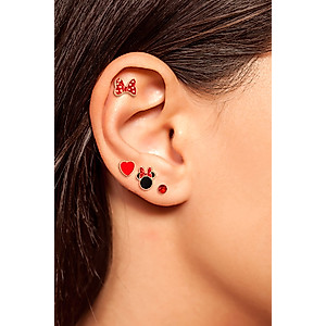 Disney Minnie Mouse Girls Earrings 4-Pack Official License, Red Crystal and Enamel-Plated Stud Earrings for Girls