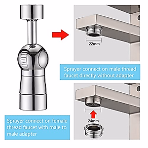 Dornberg Faucet Extender, 2 Function Rotating Faucet Aerator, 360 Degree Swivel Faucet Sprayer Head Attachment for Kitchen or Bathroom, 55/64 Inch-27UNS Female Thread with Male Adapter - Chrome