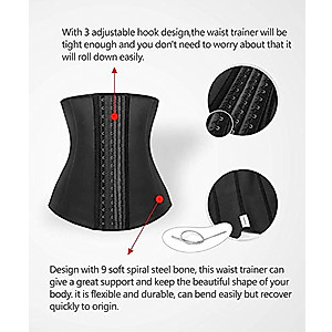 YIANNA Women's Latex Waist Trainer Long Torso Underbust Corsets Cincher Sport Girdle Body Shaper, Size XS (Black)