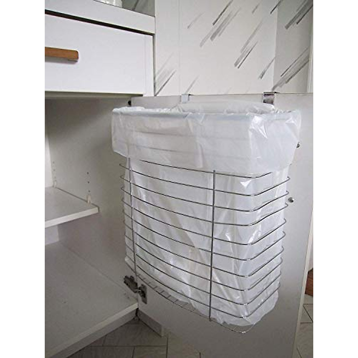Dependable Industries Over the Cabinet Grocery Bag Holder Dispenser Basket Garbage Bag Rack Kitchen Storage Chrome