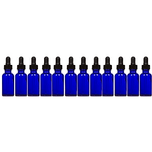 Cobalt Glass Bottles with Eye Droppers (1 oz, 12 pk) For Essential Oils, Colognes & Perfumes, Blank Labels Included