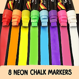 8 Washable Window Markers for Cars - 15mm Jumbo, 3 in 1 Nib, 28g Ink - Liquid Chalk Markers for Chalkboard, Blackboard, Glass, Bistro, Auto, Menu Board - Loved by Teachers, Kids, Artists, Businesses