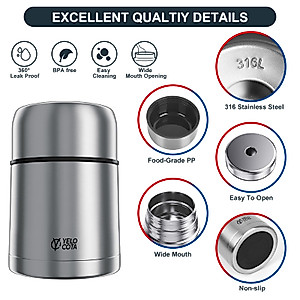 Yelocota Thermos for Hot Food,20Oz Vacuum Insulated Stainless Steel Lunch Food Containers, Wide Mouth Soup Flask for Hot Food, Leak Proof Food Jar for School Office Travel