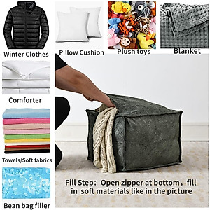 C COMFORTLAND Square Ottoman Pouf (No Filler), Faux Leather Poofs, Ottomans Foot Rest, Floor Foot Stools, Unstuffed Bean Bag Poufs Cover with Storage for Living Room, Bedroom Grey