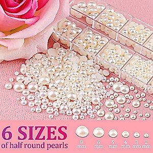 2700 Pcs Flat Back Pearls Kits 1 Box of Flatback White+1 Box of Beige Half Round Pearls with Pickup Pencil And Tweezer for Home DIY And Professional Nail Art, Face Makeup And Craft