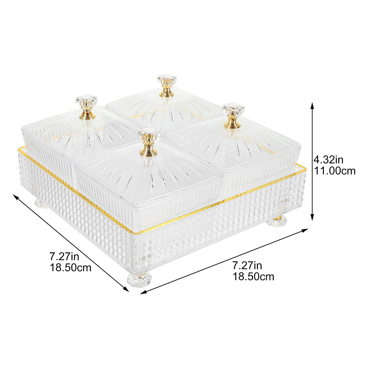 Zerodeko Serving Bowls 1 Set Divided Serving Dishes Snack Tray with Lid Appetizer Platter Food Storage Container with 4 Compartment for Home Party Transparent Decorative Tray