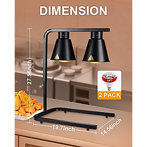 Food Heat Lamp: [2 Rapid-Heating Bulbs Included] Electric Commercial Food Warmer Lamp with Free-Standing, Heat Lamp for Food Catering Food Warming Lamp for Buffet Parties, 500W (Painted Black)