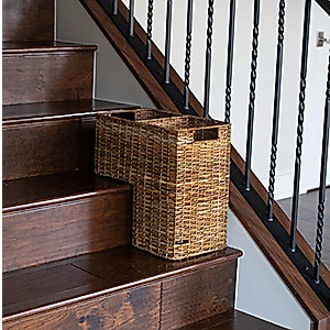 BirdRock Home Stair Basket for Staircases - Wicker Woven Storage Bin for Stairs - Natural Brown Organizer Baskets - Cut Out Handles - Reduce Clutter