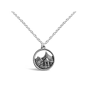 Rosa Vila 3D Mountain Range Necklace, Mountains Nature Necklace, Ideal Outdoorsy Gifts For Women, Forest Tree Gifts For Nature Lovers (Silver Tone)