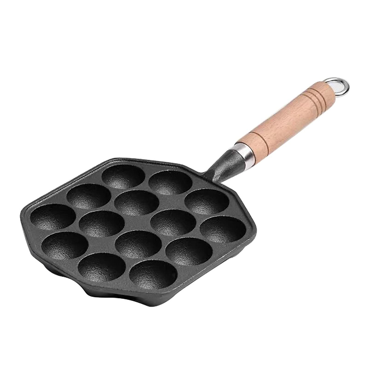 Fdit 14 Hole Takoyaki Pan,Avoid Sticking Cast Iron Octopus Meatball Maker with Removable Handle Suitable for Home Pancake Baking