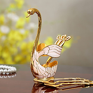 Metal Spoon Set Includes Swan Base Holder And 6 Spoons, Coffee Dessert Flatware Dinnerware Set With Organizer (Gold)