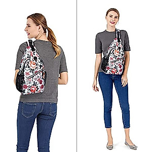 MOSISO Sling Backpack,Travel Hiking Daypack Pattern Rope Crossbody Shoulder Bag, Flamingo&Cichorium