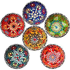 BCS Ceramic Pinch Bowls Set of 6, Small Bowls for Dipping - Cooking Prep & Charcuterie Board Bowls, Soy Sauce Dish, Multicolor Handmade Decorative Serving Dishes (3.2'' - 3 oz)