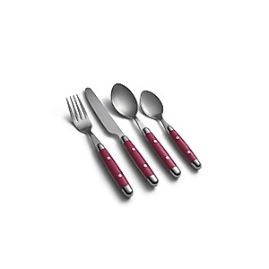 Cambridge 07216CBWD32R Jubilee Red 16-Piece Flatware Set, Thick Handles