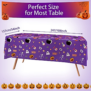 3 Pack Halloween Tablecloth - Eyeball and Pumpkin Plastic Table Cover, Halloween Rectangle Waterproof Disposable Table Covers for Halloween Decorations and Party Supplies, Purple, 54x108 Inch
