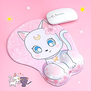 BelugaDesign Cat Mouse Pad | Cute Kawaii Squishy Pink White Sailor Pastel Moon Flower Sakura Star Paw Anime Mousepad | Gaming Desk Office Computer Ergonomic Wrist Rest Support Cushion