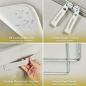 2 Pack Clothes Storage Bins, Stackable Oxford Frame Storage Box, Clothing Organizer Containers, Foldable Storage Bag for Closet, Living Room with Clear Window.(Light Grey,19.7*15.7*13inch,66L)