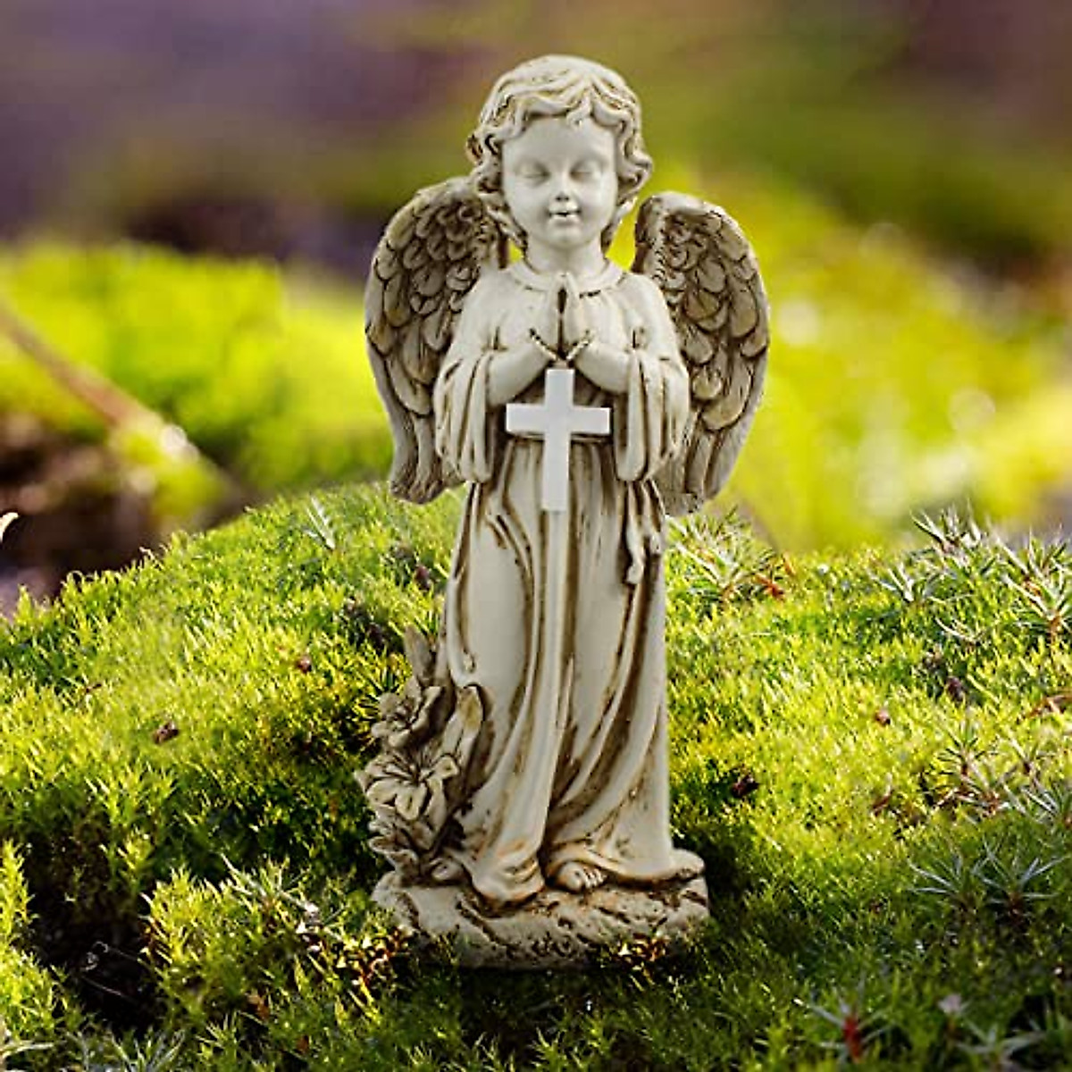 Garden Angel Statue with Solar Light - Resin Memorial Decor