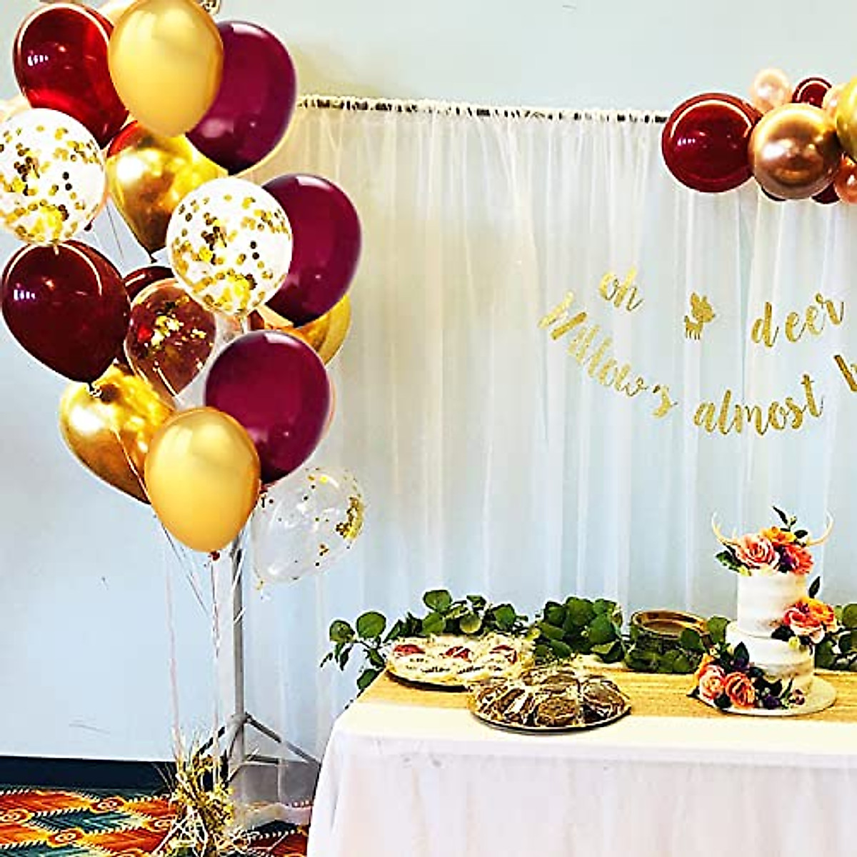 Bridal Shower Decorations Burgundy Champagne Gold Fall Bachelorette Party Decorations/Big Size Tissue Pom Pom Maroon Gold Balloons Bride To Be Banner for EngagementBurgundy Fall Wedding
