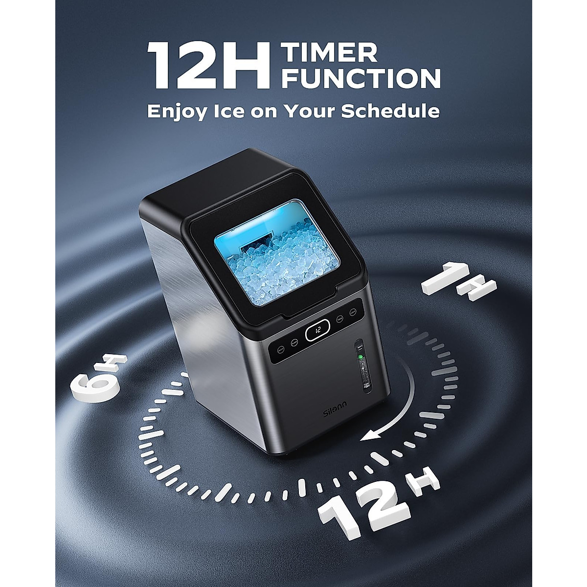 Silonn Nugget Ice Makers Countertop - 44lbs per Day Ice Machine with Self-Cleaning, Timer Pebble Ice Maker with Soft Chewable Ice, One-Click Operation Ice Machine, Stainless Steel
