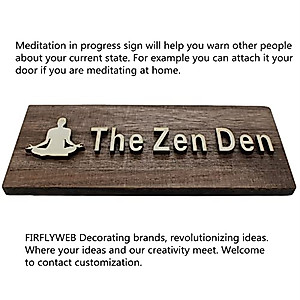 FIREFLYWEB The Zen Den signs Room Decor Meditation in Progress Wall Hanging Sign with Hooks Inspirational Wooden Door Plaque for Yoga Studio Bedroom Decoration (Brown)