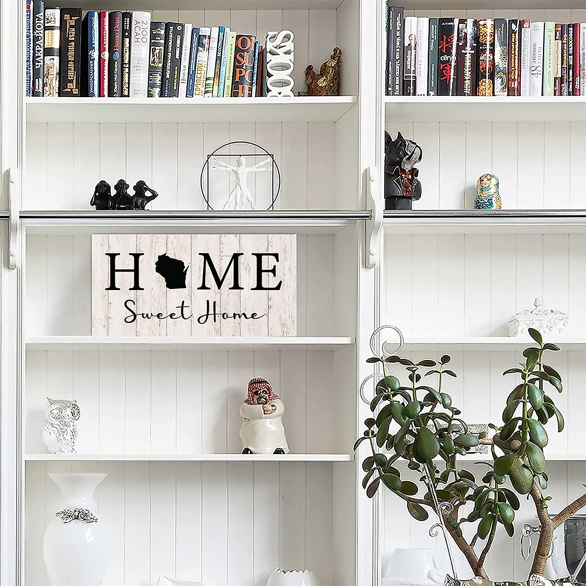 Classic Style Wood Pallet Sign Home Sweet Home Wisconsin State Rustic Wooden Wall Plaque Wall Pediment Inspirational Wood Wall Pediment for Deck Front Door Wall Hanging Decorations 12x24 Inch