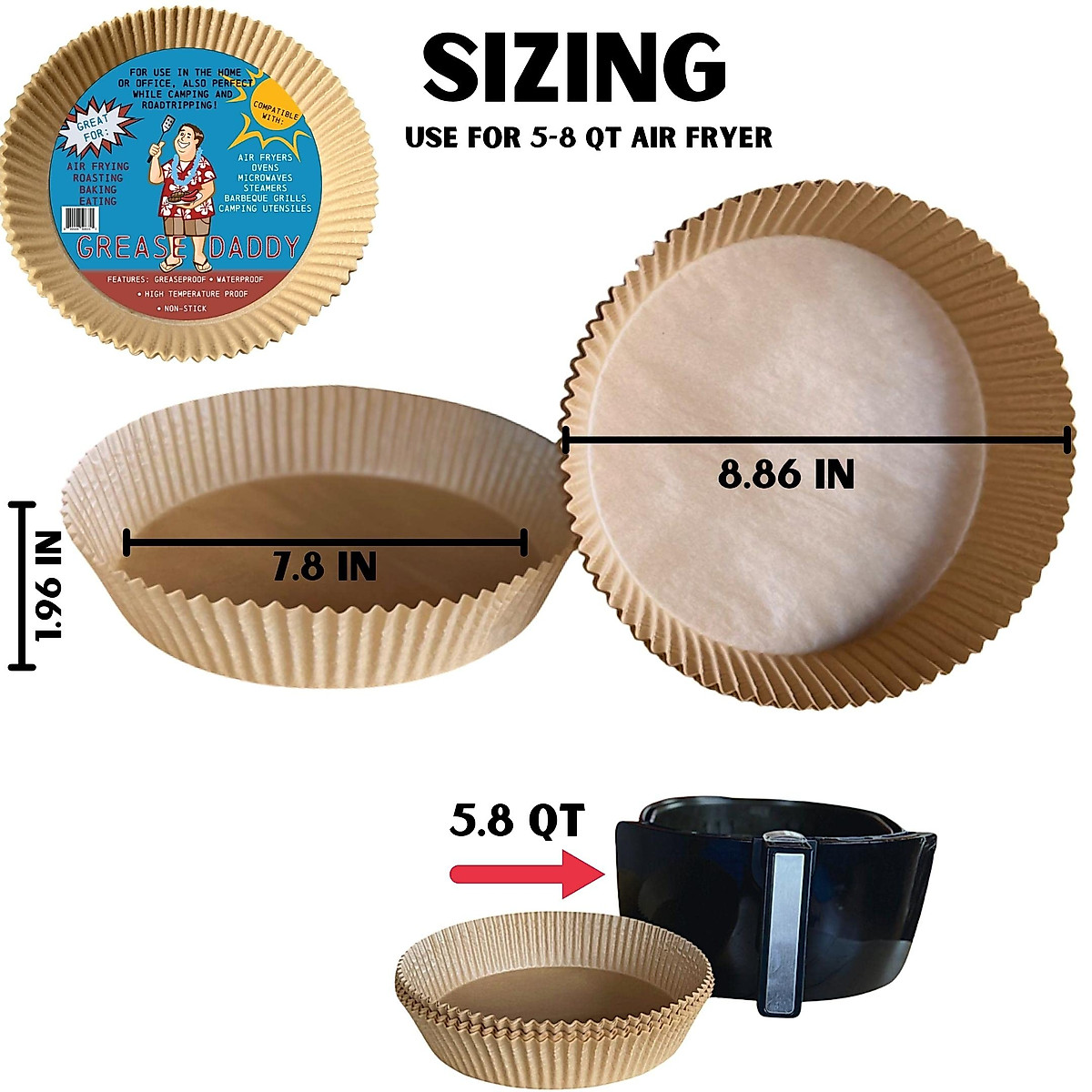 Air Fryer Disposable Parchment Paper liners, 100pcs non-stick, Oil-proof, Water-proof, Food Grade basket liner for airfryer, microwave, baking, roasting. 100Pcs- 7.8" inch FREE BASTING BRUSH