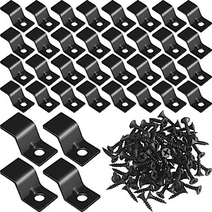 Ferraycle 100 Sets Table Top Fasteners with Screws Metal Z Clips for Table Tops Black Heavy Duty Z Table Top Connectors Solid Steel with 100 Black Screws for Desk Top Furniture