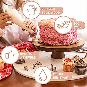 Swivel Convertible Base Acacia Wood Cake Stand, Wedding Cake Stand, Wooden Cake Stands for Snacks and Desserts. Rustic Cake Stand for Cupcakes, and Rustic Cake Stands for Wedding Cakes.