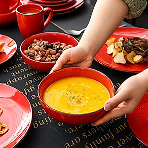 TBGFPO Red 32-Piece Ceramic Stoneware Dinner Plate Set with Dinner Plate, Dessert Plate, 800ml Bowl, 380ml Mug Set