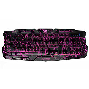 NC A878 114-Key LED Backlit Wired USB Gaming Keyboard with Cracking Pattern Black