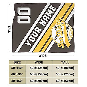 Rgubvui Custom Blanket Baseball City Blankets Personalized Fleece Throw Blankets Name Number Fans Gifts