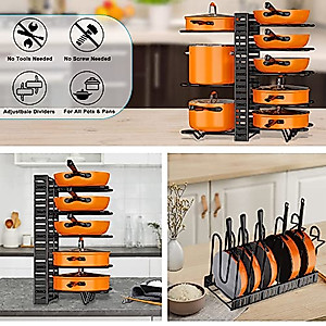 ZHOHO TANT Pots and Pans Organizer for Cabinet Upgraded Pots and Pans Organizer Rack for Kitchen Storage Larger Size Pot Lids Organizer rack with 8 Tiers & 3 DIY Methods(Black)