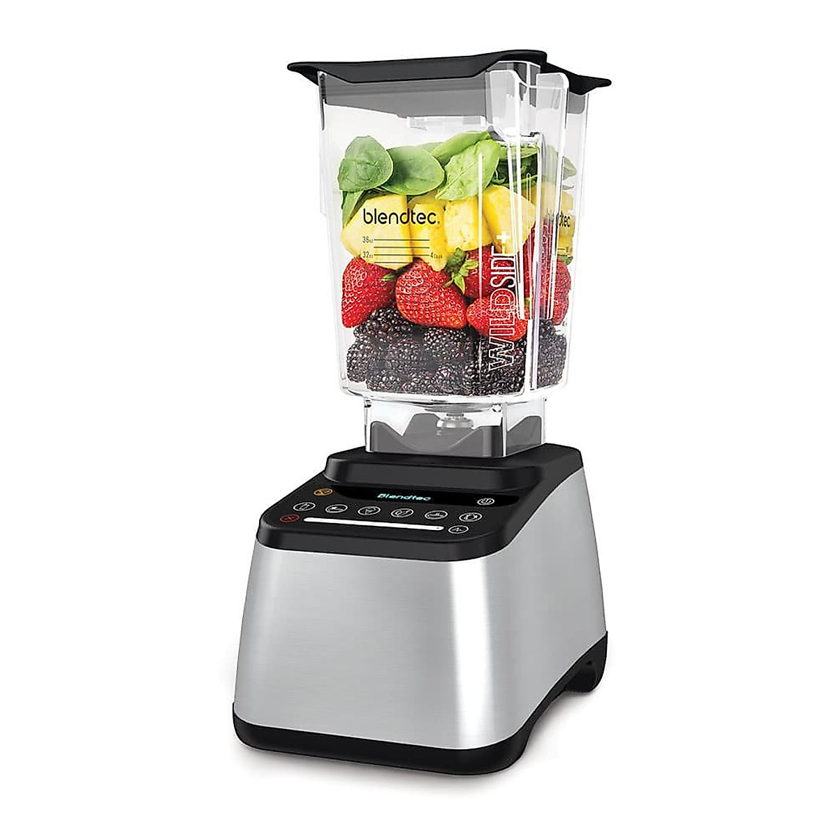 Blendtec Designer 725 Blender with WildSide+ Jar (90 oz), Professional-Grade Power Self-Cleaning, 6 Pre-Programmed Cycles, 100-Speeds, Sleek and Slim, Stainless Steel, /Black