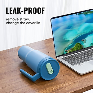 Fijinhom 40 oz Tumbler with Handle and Straw, Triple Layer Insulated Stainless Steel Water Bottle with Infuser, Travel Tumbler Fit Most Cupholder, Gifts for Women & Men, Blue