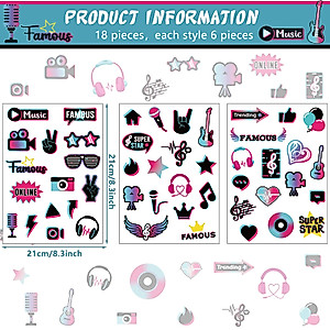 Maitys 288 Pcs Music Temporary Tattoos Stickers, Mixed Style Hand Wrist Body Art for Kids Disco Music Tattoo Stickers for Children Music Theme Party Supplies Decorations Boys Girls Birthday Gifts