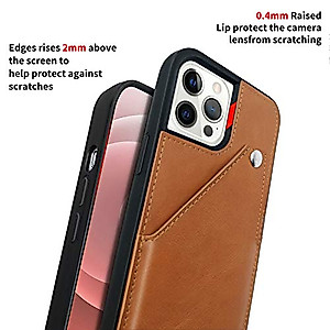 LUCKYCOIN Compatible with iPhone 12/12 Pro Case Leather Crossbody Adjustable & Detachable Strap Phone Cover with Card Holders Portable Protective Case for iPhone 12/12 Pro 6.1 inch Brown