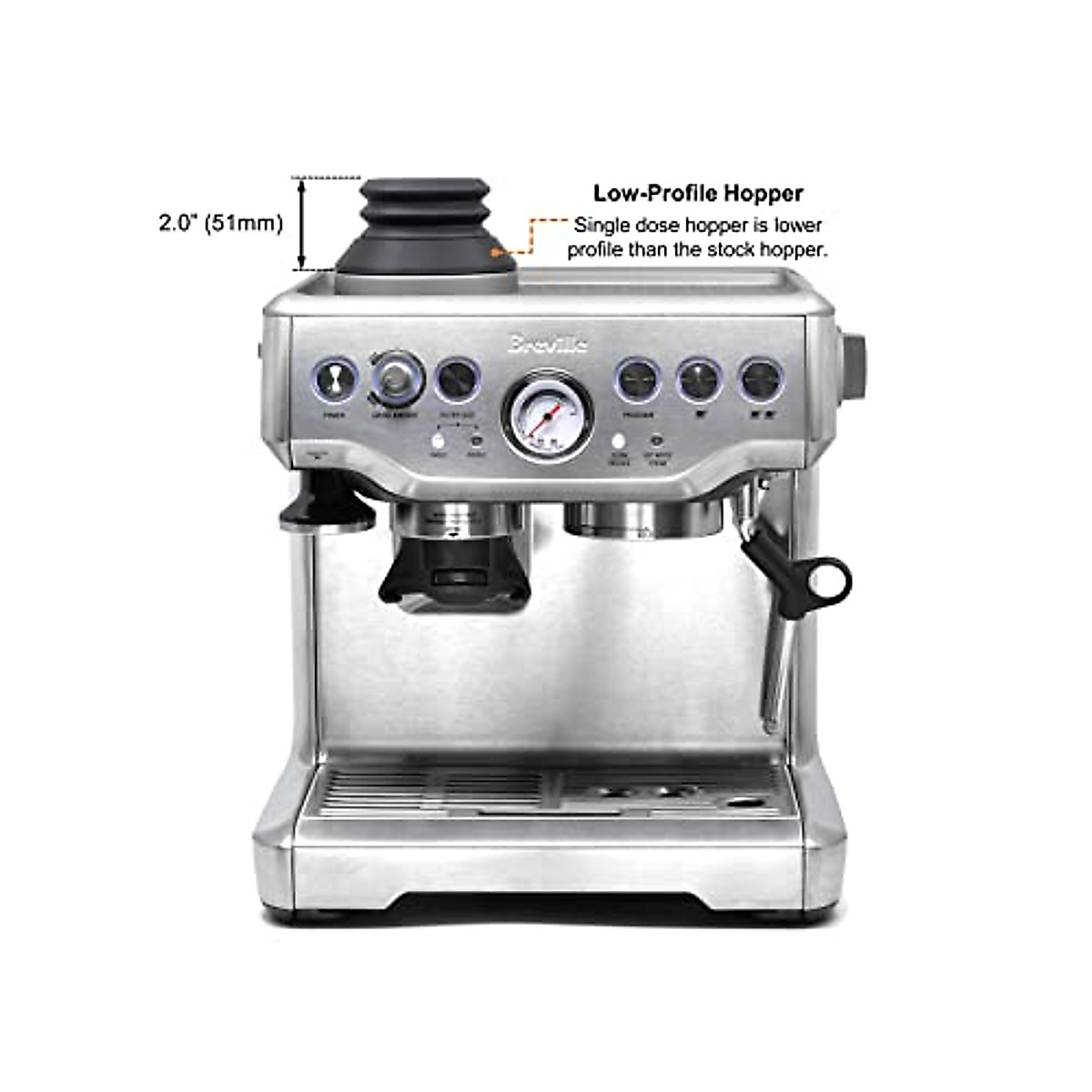 FusedLine Single Dose Hopper with Silicone Bellows and Anti-Popcorning Weight | Compatible with Breville Barista Express, Pro, and Touch | Black