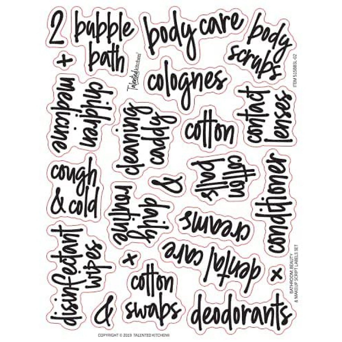 Talented Kitchen 6-Pack Makeup Organizer Premium Quality Acrylic Plastic Containers. Bathroom Beauty Storage Set: 5 Canisters & 107 Printed Labels Organization