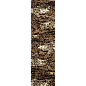 Modern Contemporary Rugs for Living Room Abstract Brush Stripe Soft Plush Brown Mocha Area Rug (2 Feet X 7 Feet Runner)