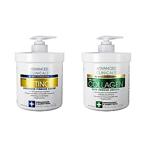Advanced Clinicals Retinol Body Cream & Collagen Body Lotion Skin Care Set. Anti-Aging Body & Face Moisturizing Creams Repair Wrinkles, Fine lines, & Firm Sagging Skin. 16 Oz (2-Pack Bundle)