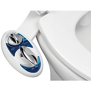LUXE Bidet NEO 180 - Self-Cleaning, Dual Nozzle, Non-Electric Bidet Attachment for Toilet Seat, Adjustable Water Pressure, Rear and Feminine Wash, Lever Control (Blue)