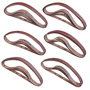 WORKPRO 24 Pack 1/2 x 18 Inch Sanding Belts, Aluminum Oxide Abrasive Belts, 4 Each of 40/60/80/120/180/240 Grits, Belt Sander Tool for Woodworking, Metal Polishing, Red