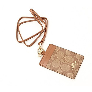 Coach Signature PVC Lanyard ID Badge Card Holder (Khaki/Saddle)