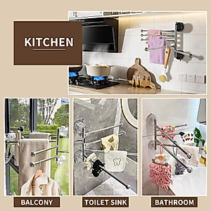 5-Arms Towel Racks for Bathroom, Adjustable Suction Cup Towel bar, Towel Holder Wall Mounted, 180° Swivel Towel Rack for Shower Room and Kitchen White